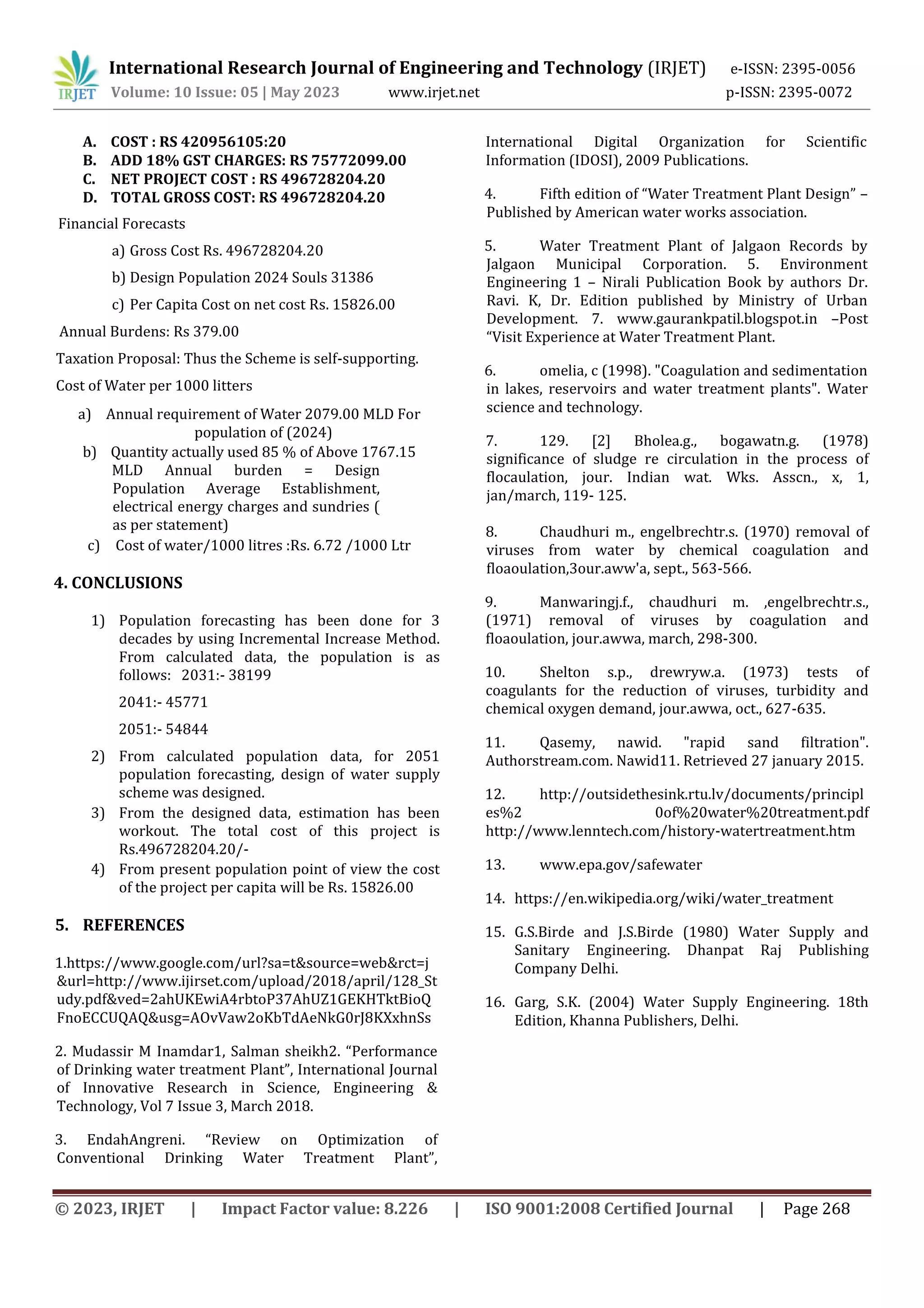 “DESIGN OF WTP FOR NASHIRABAD MUNICIPAL COUNCIL” | PDF