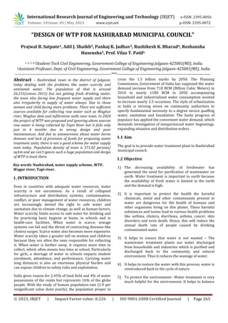“DESIGN OF WTP FOR NASHIRABAD MUNICIPAL COUNCIL” | PDF