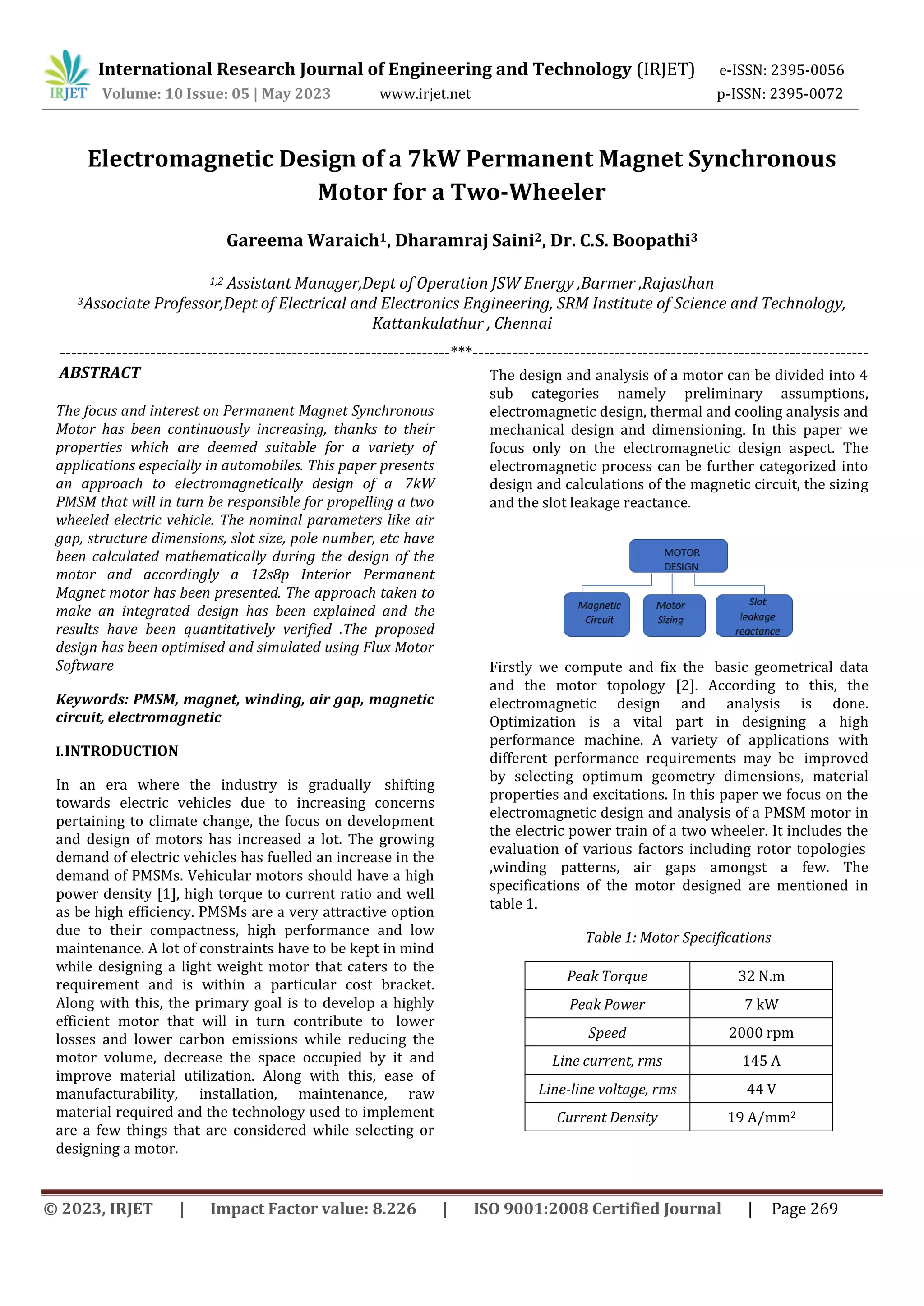 Electromagnetic Design of a 7kW Permanent Magnet Synchronous Motor for ...