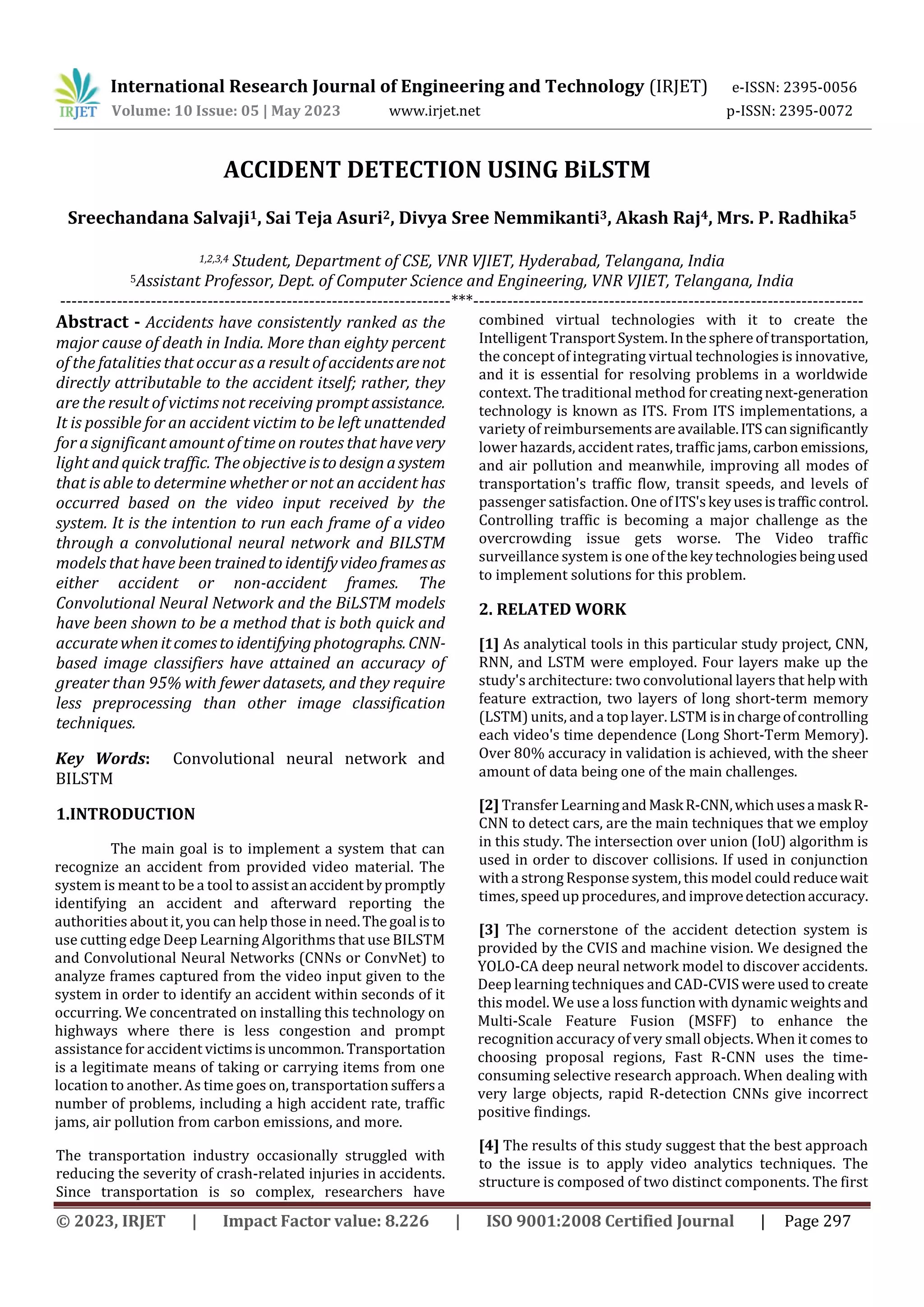 ACCIDENT DETECTION USING BiLSTM | PDF