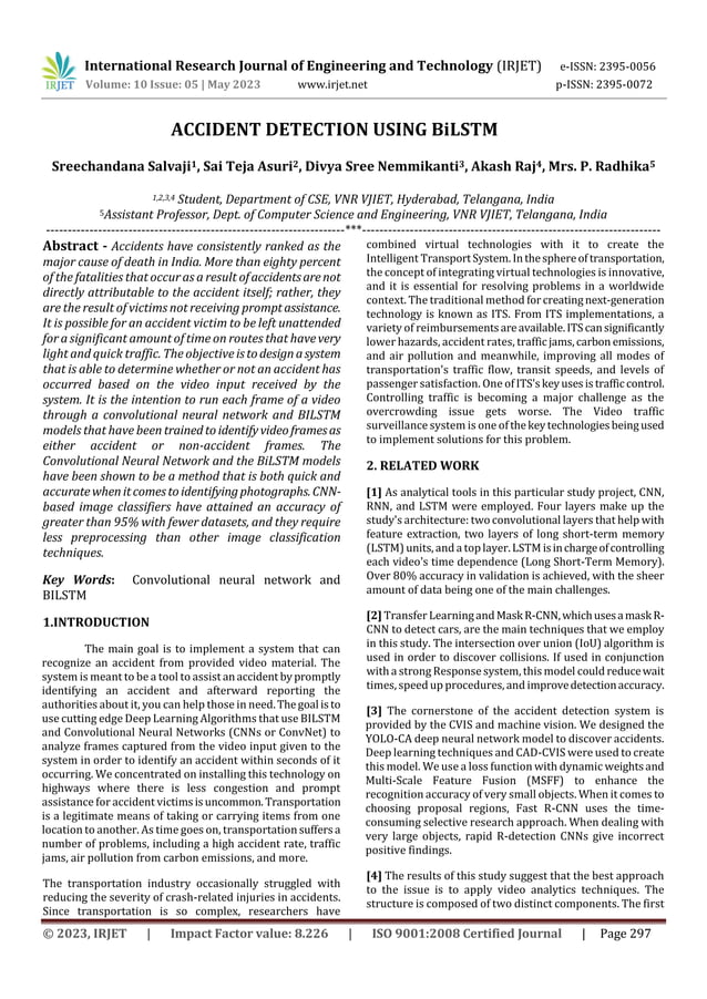 ACCIDENT DETECTION USING BiLSTM | PDF