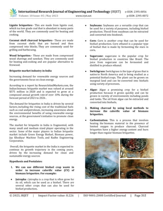 METHODS OF INCREASING CALORIFIC VALUE OF BRIQUETTES USING BIOMASS | PDF