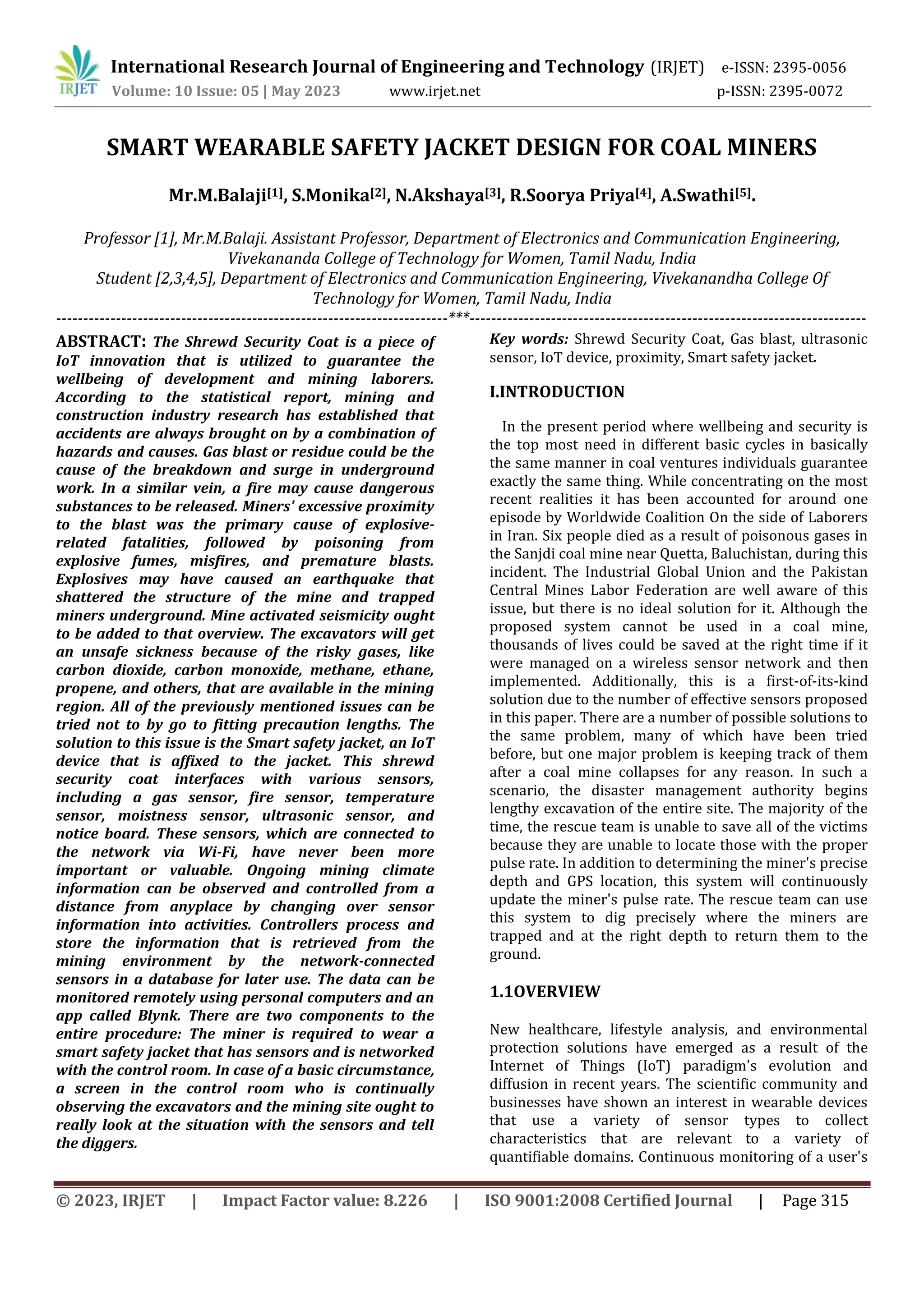 SMART WEARABLE SAFETY JACKET DESIGN FOR COAL MINERS | PDF
