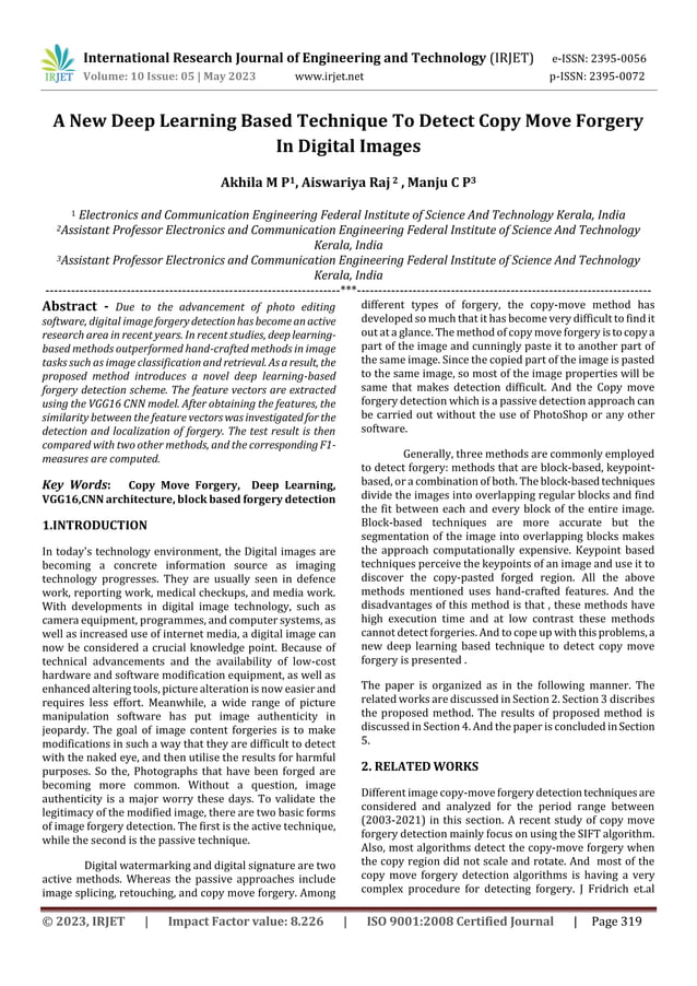 A New Deep Learning Based Technique To Detect Copy Move Forgery In Digital Images Pdf