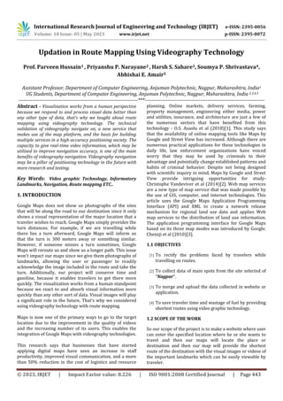 Updation in Route Mapping Using Videography Technology | PDF