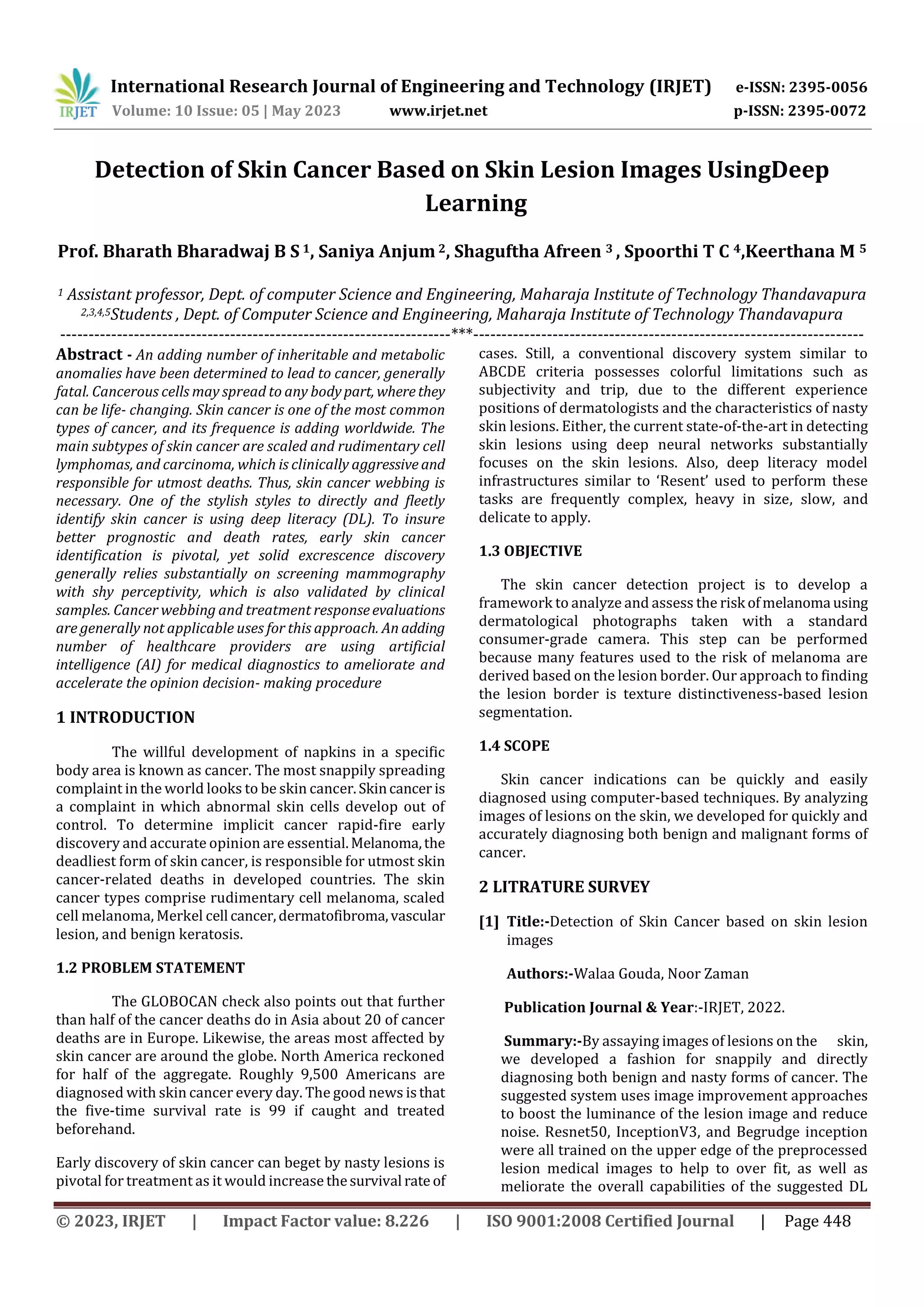 Detection of Skin Cancer Based on Skin Lesion Images UsingDeep Learning | PDF | Skin and ...