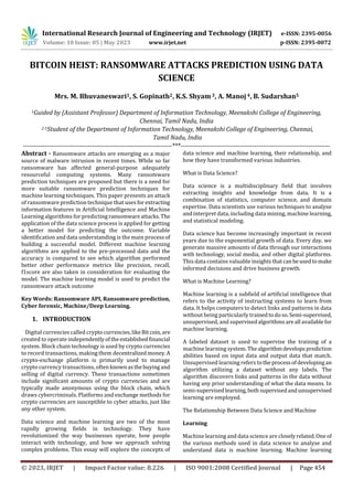 BITCOIN HEIST: RANSOMWARE ATTACKS PREDICTION USING DATA SCIENCE | PDF