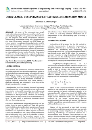 QUICK GLANCE: UNSUPERVISED EXTRACTIVE SUMMARIZATION MODEL | PDF