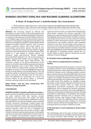 BANKING CHATBOT USING NLP AND MACHINE LEARNING ALGORITHMS | PDF