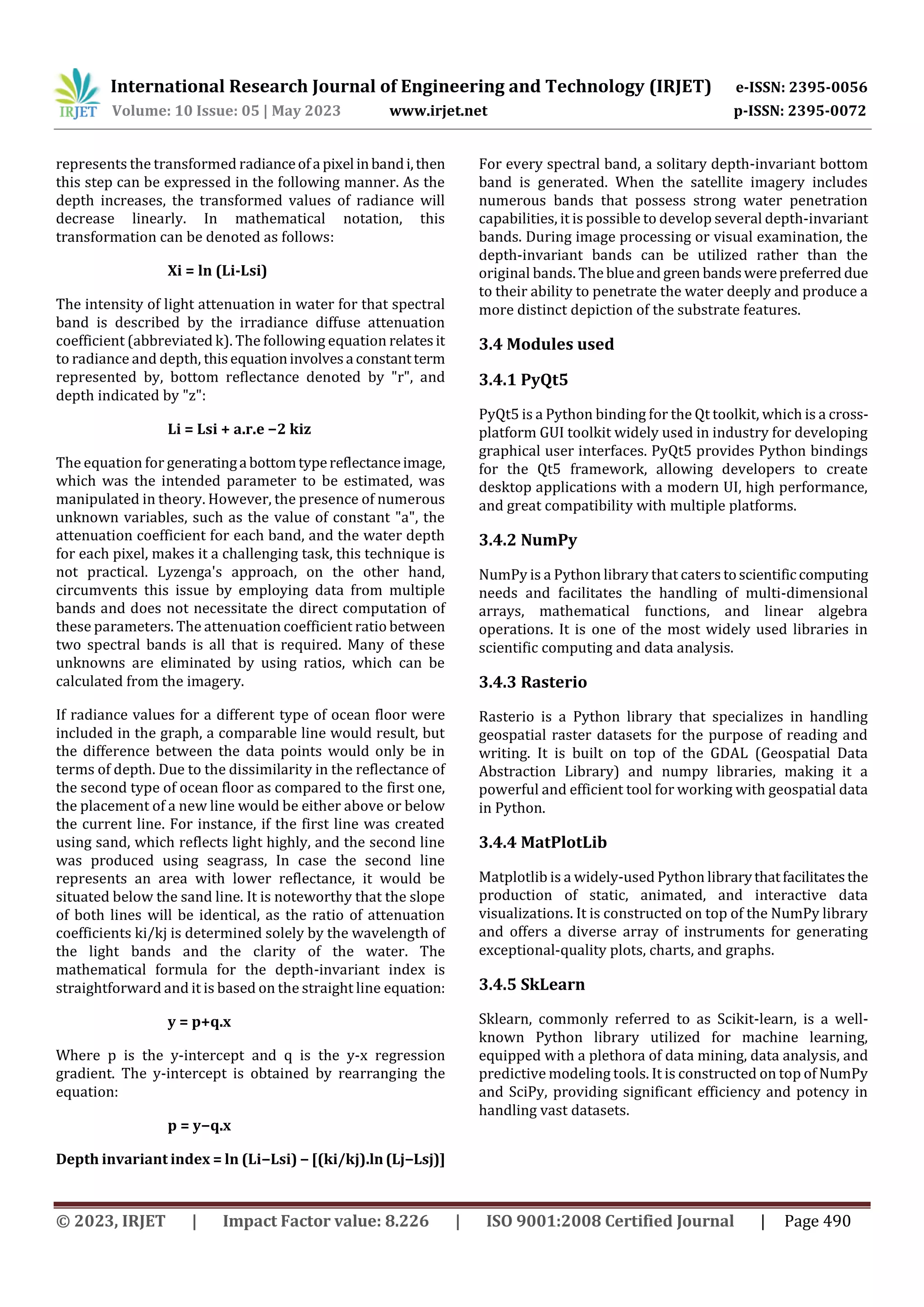 ESTIMATION OF DEPTH OF RIVER BY BATHYMETRY OF SATELLITE IMAGES | PDF