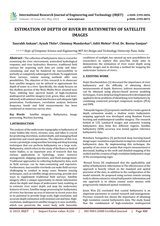 ESTIMATION OF DEPTH OF RIVER BY BATHYMETRY OF SATELLITE IMAGES | PDF