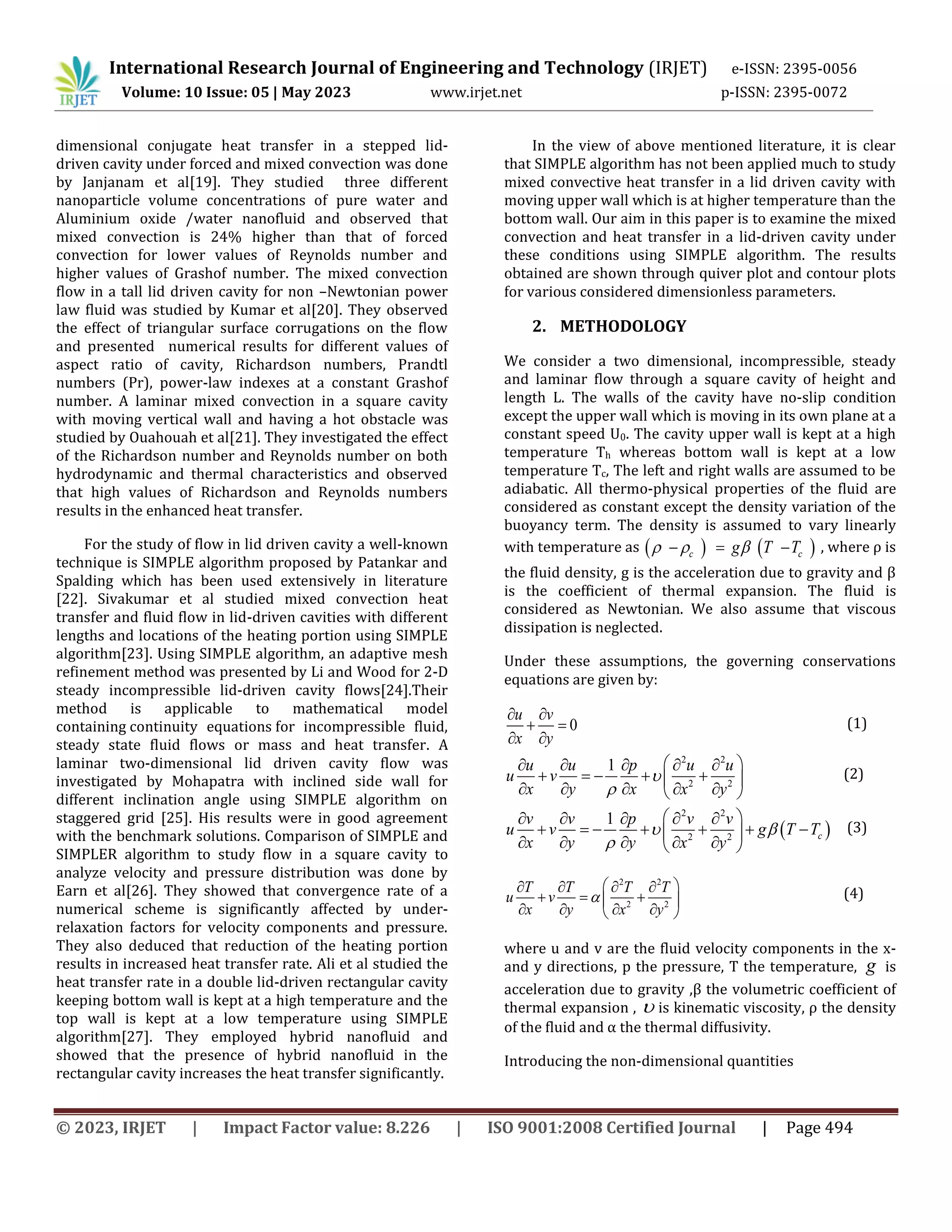 Mixed Convection Flow And Heat Transfer In A Lid Driven Cavity Using