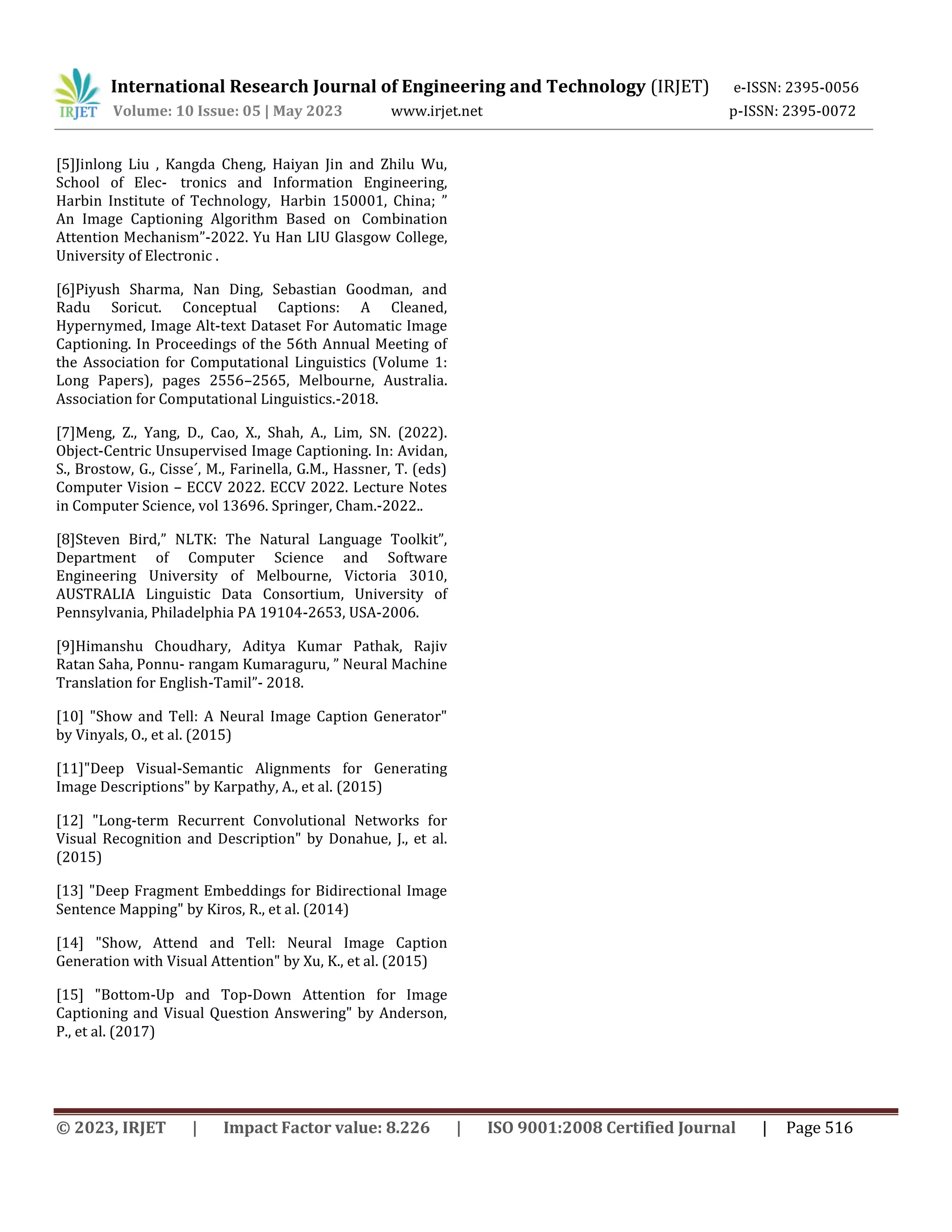 DEEP LEARNING BASED IMAGE CAPTIONING IN REGIONAL LANGUAGE USING CNN AND LSTM | PDF