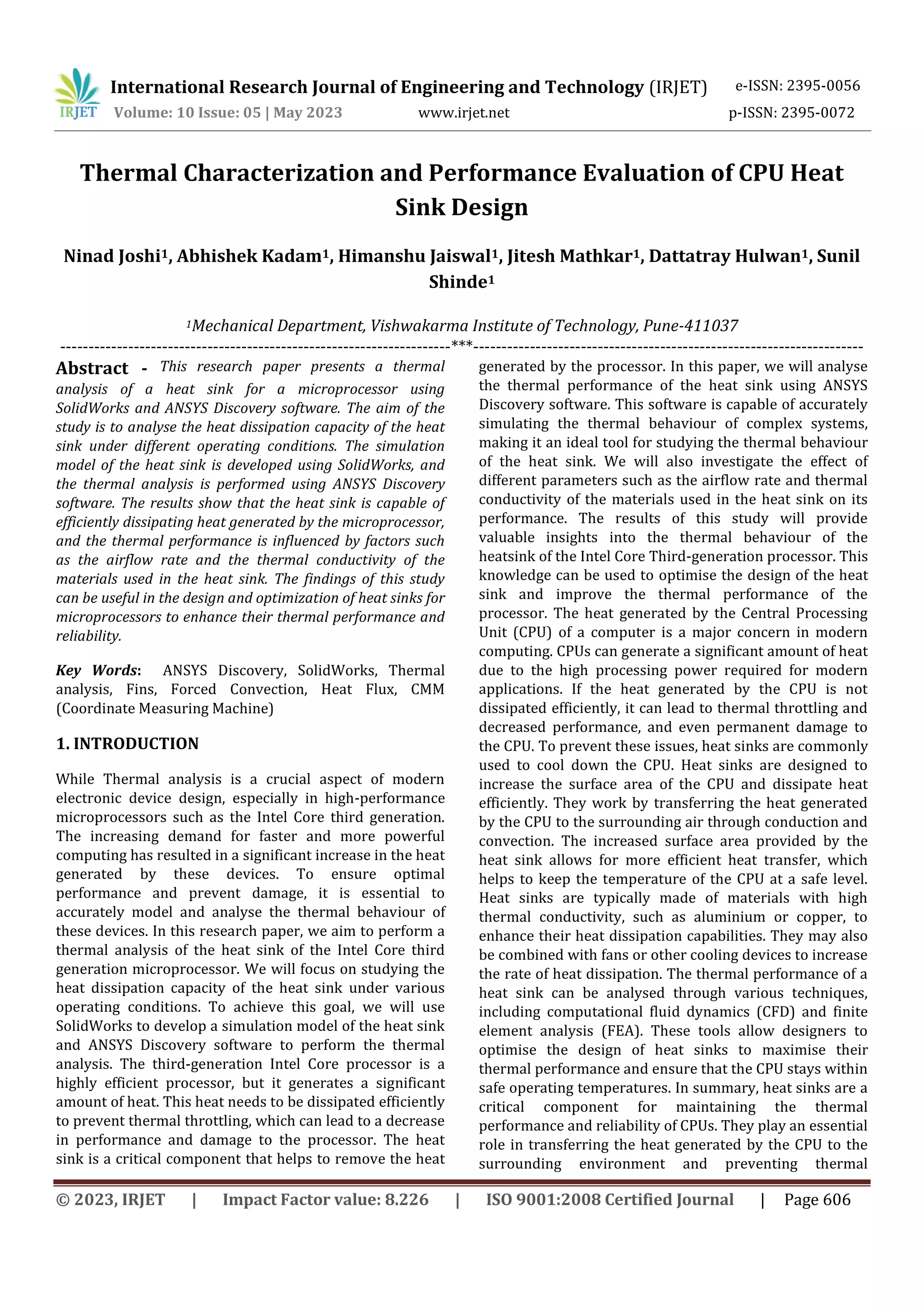 Thermal Characterization and Performance Evaluation of CPU Heat Sink Design | PDF