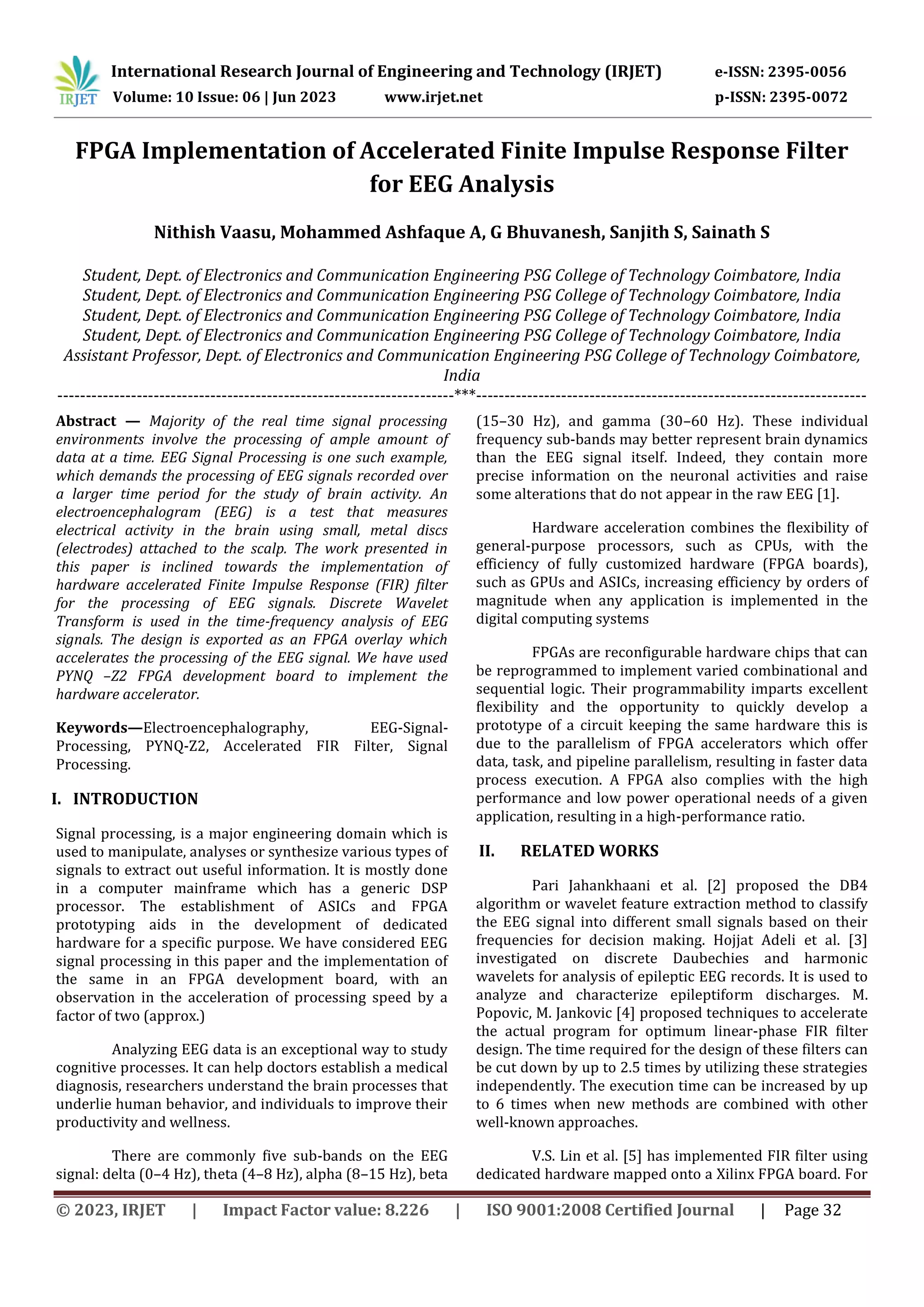 Fpga Implementation Of Accelerated Finite Impulse Response Filter For Eeg Analysis Pdf 1808
