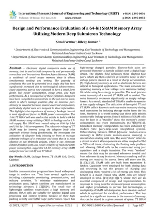 Design and Performance Evaluation of a 64-bit SRAM Memory Array Utilizing Modern Deep Submicron ...
