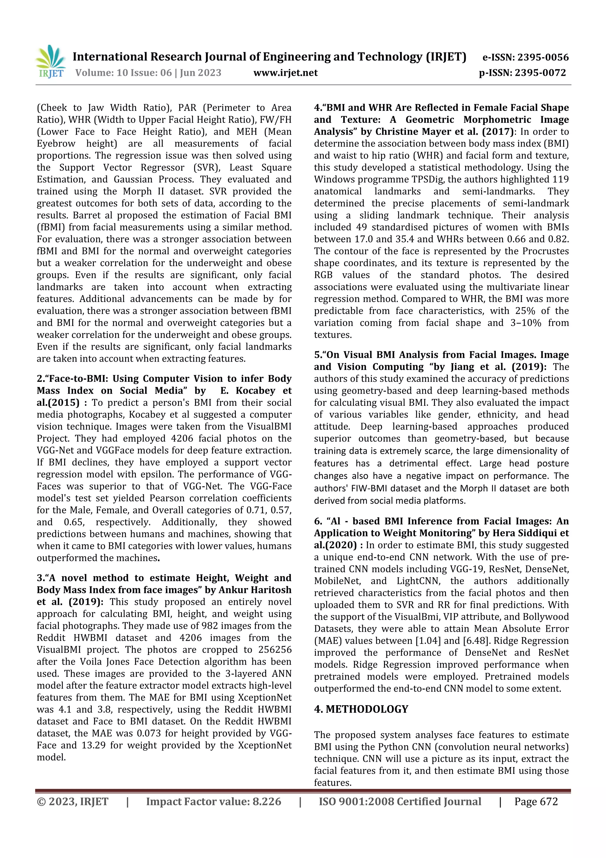 PREDICTION OF BMI FROM FACIAL IMAGE USING DEEP LEARNING | PDF