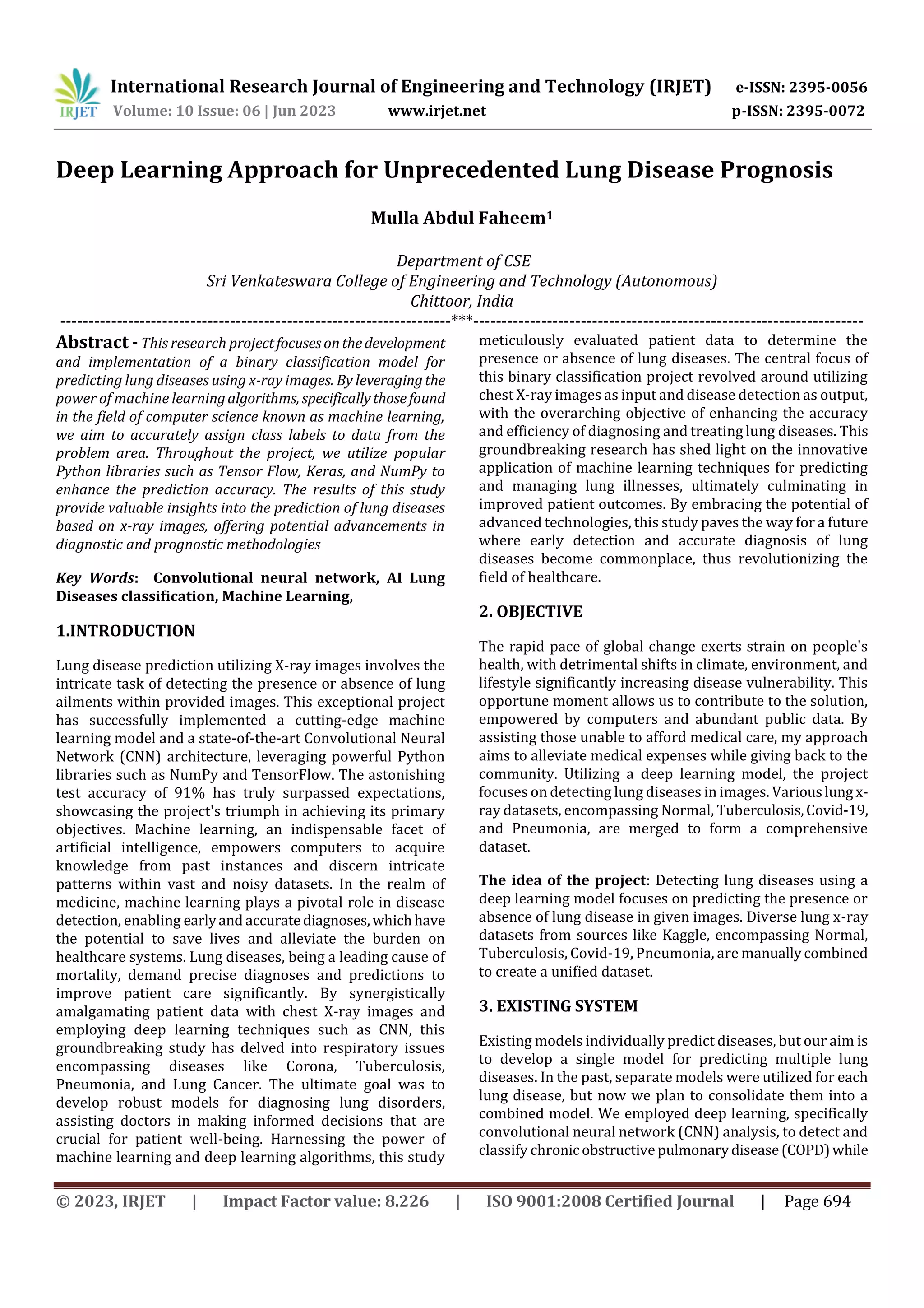 Deep Learning Approach for Unprecedented Lung Disease Prognosis | PDF | Lung and Respiratory ...