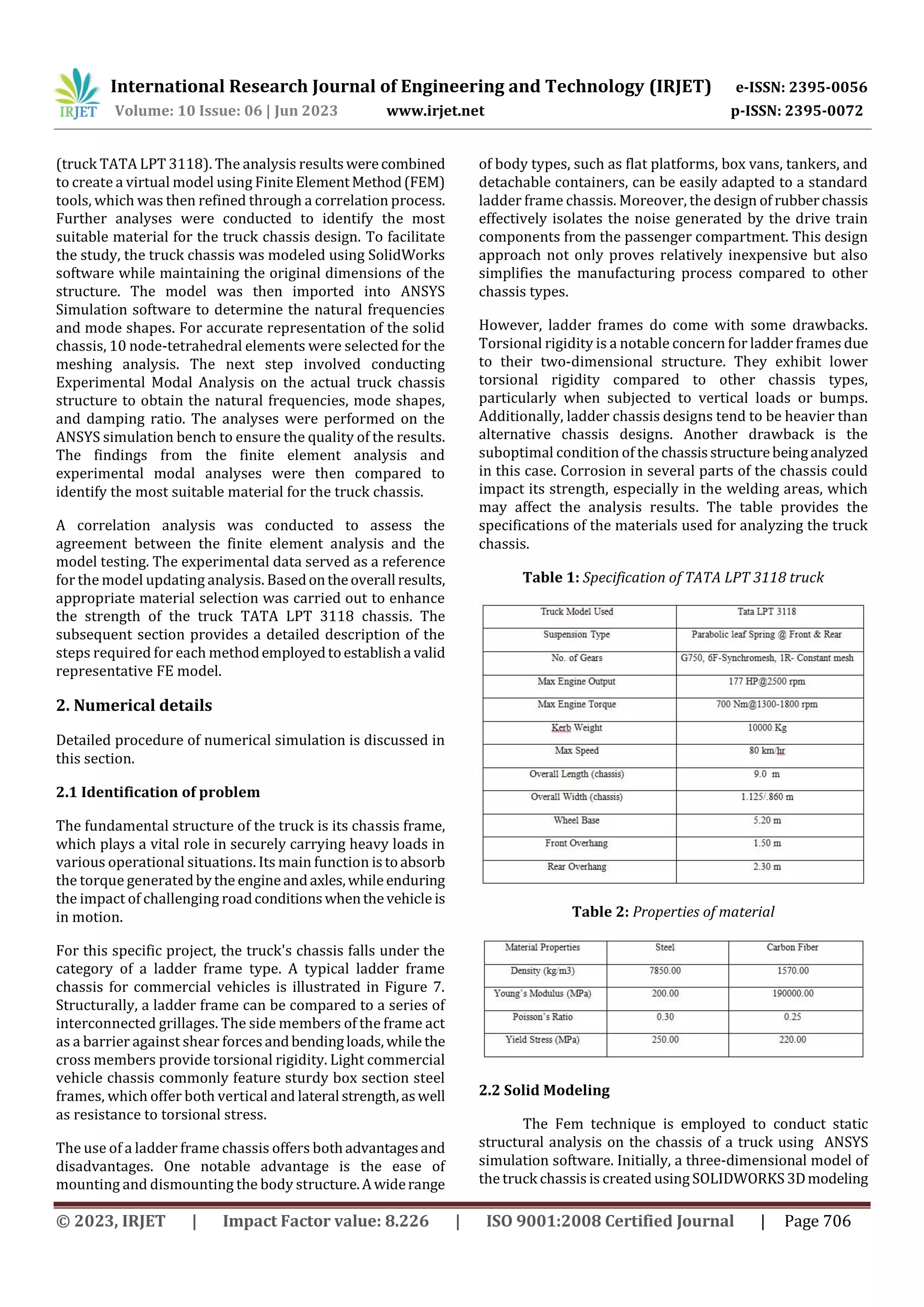 Truck Chassis Analysis using Finite Element Method for Steel and Carbon Fiber Components | PDF
