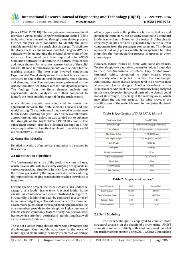 Truck Chassis Analysis using Finite Element Method for Steel and Carbon Fiber Components | PDF