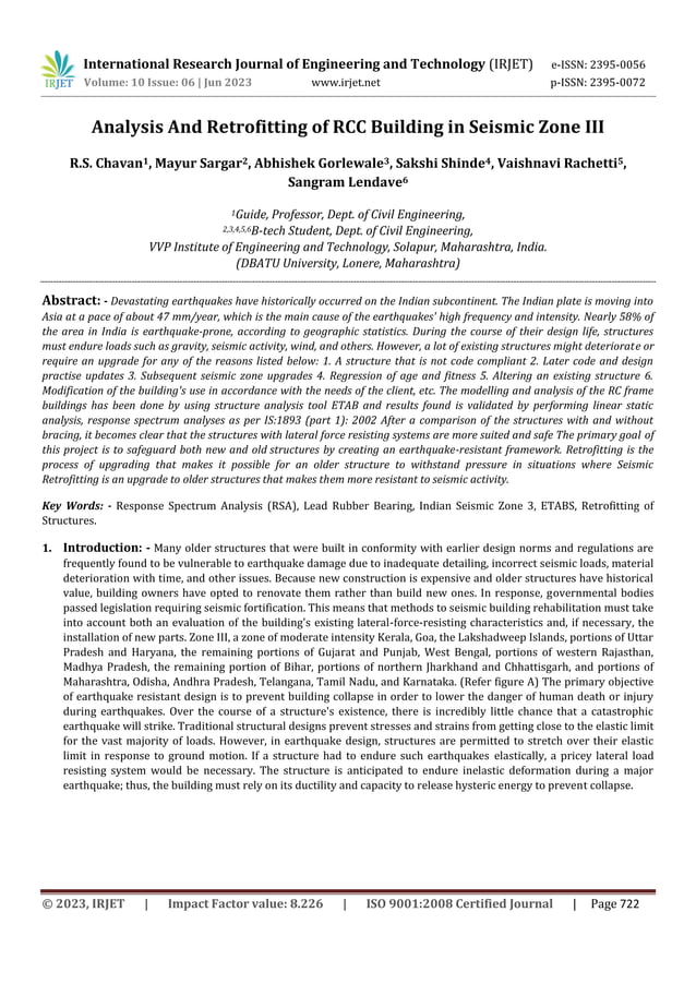 Analysis And Retrofitting of RCC Building in Seismic Zone III | PDF