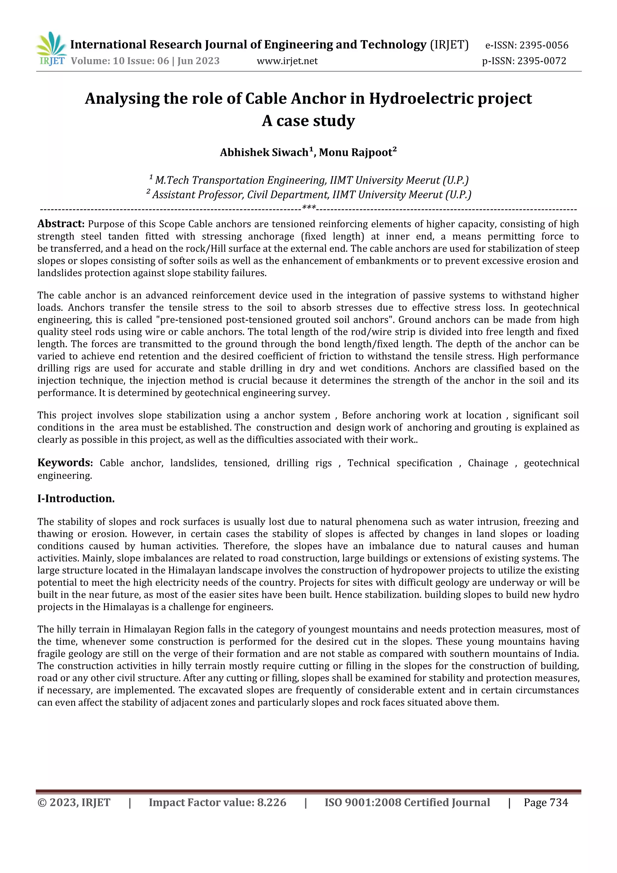 Analysing the role of Cable Anchor in Hydroelectric project A case ...