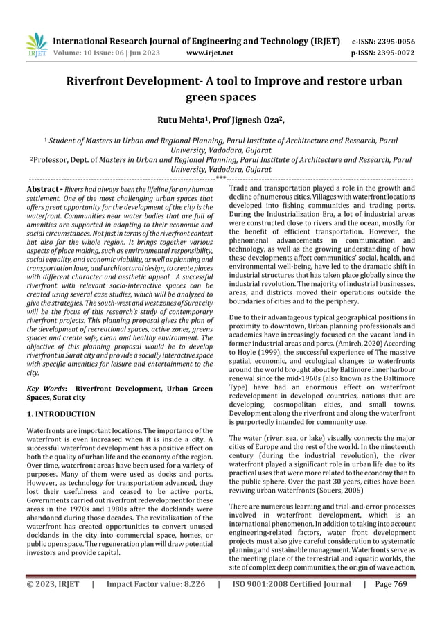 Riverfront Development- A tool to Improve and restore urban green ...