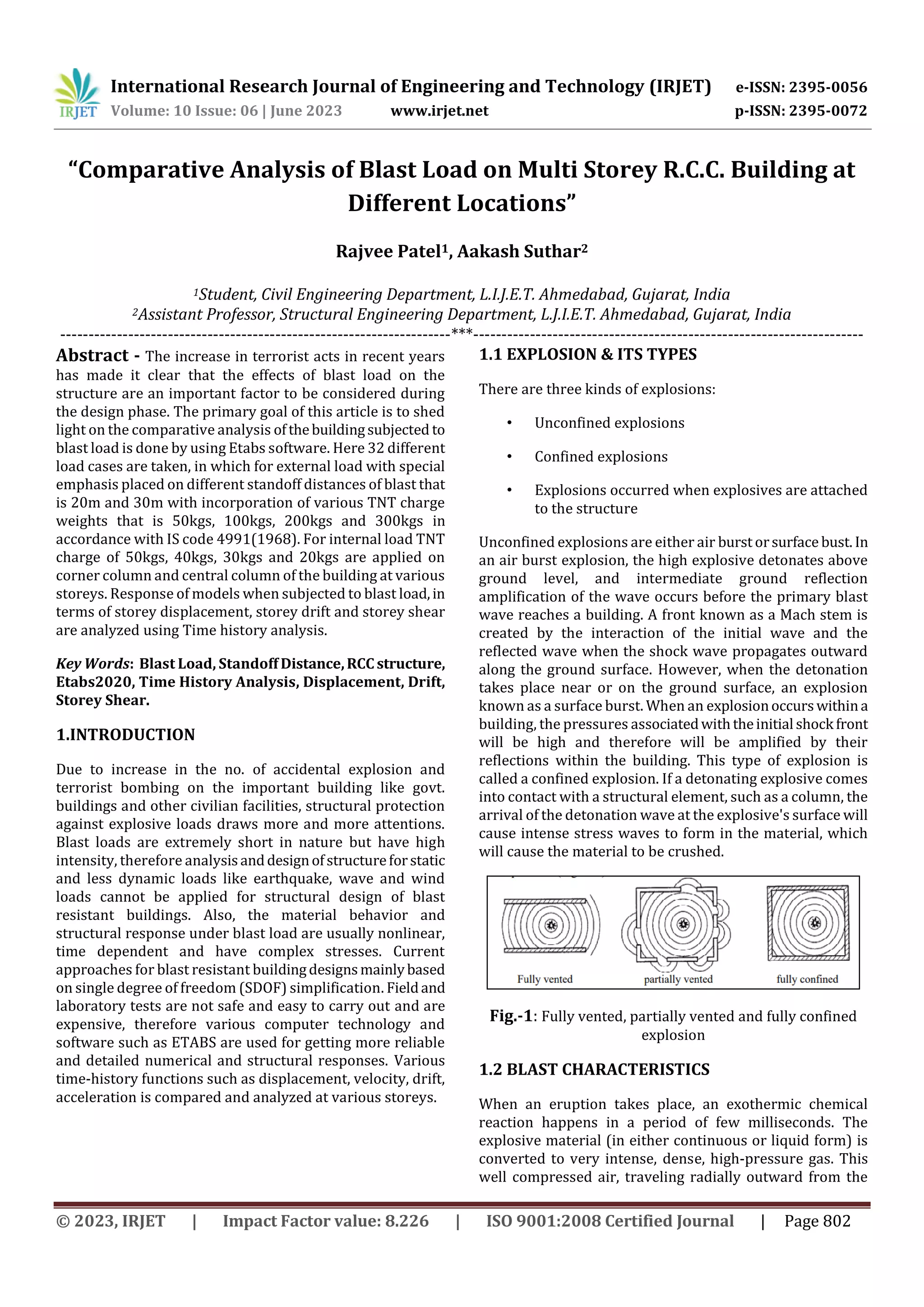 “Comparative Analysis of Blast Load on Multi Storey R.C.C. Building at Different Locations” | PDF