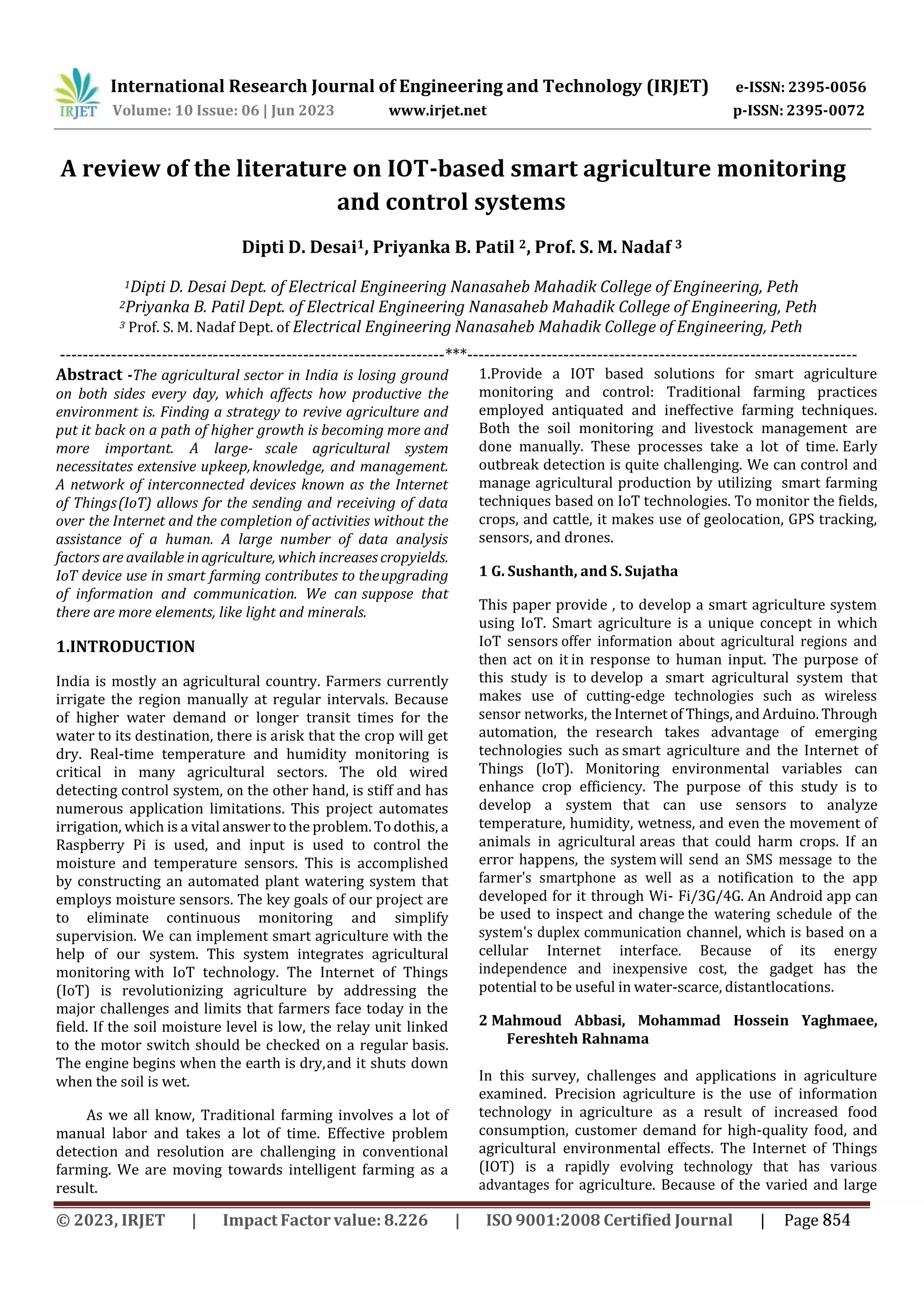 A review of the literature on IOT-based smart agriculture monitoring ...