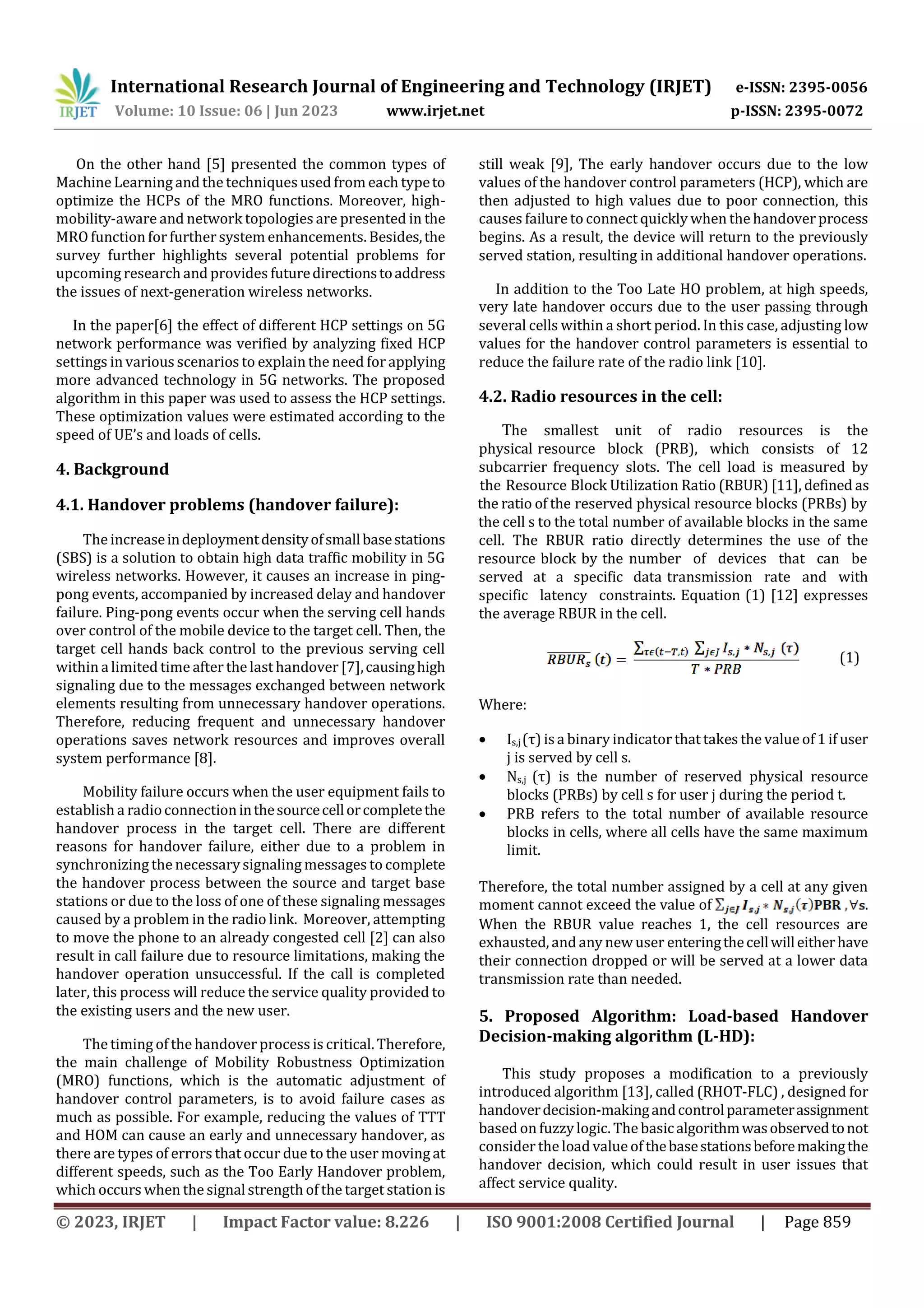 An Enhanced Algorithm for Load-based Handover Decision-making in 5G Wireless Networks. | PDF