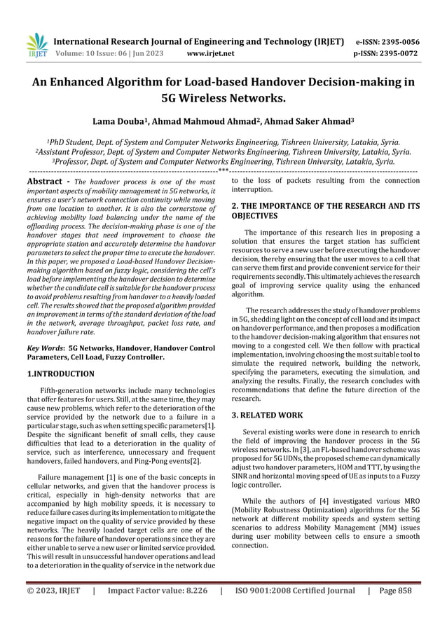 An Enhanced Algorithm for Load-based Handover Decision-making in 5G Wireless Networks. | PDF