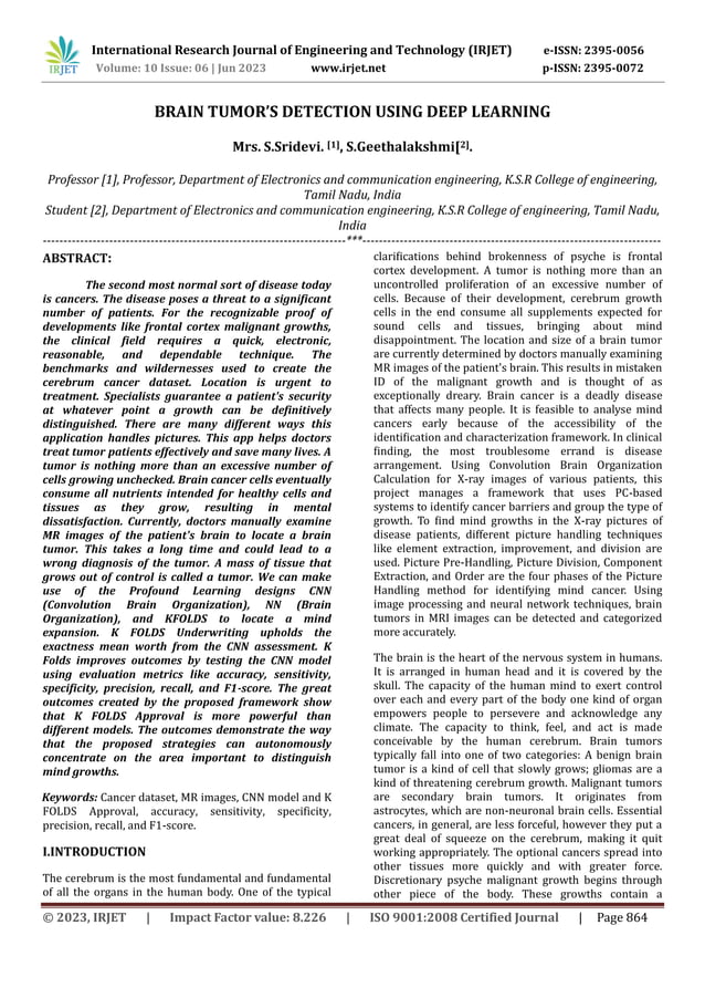 BRAIN TUMOR’S DETECTION USING DEEP LEARNING | PDF