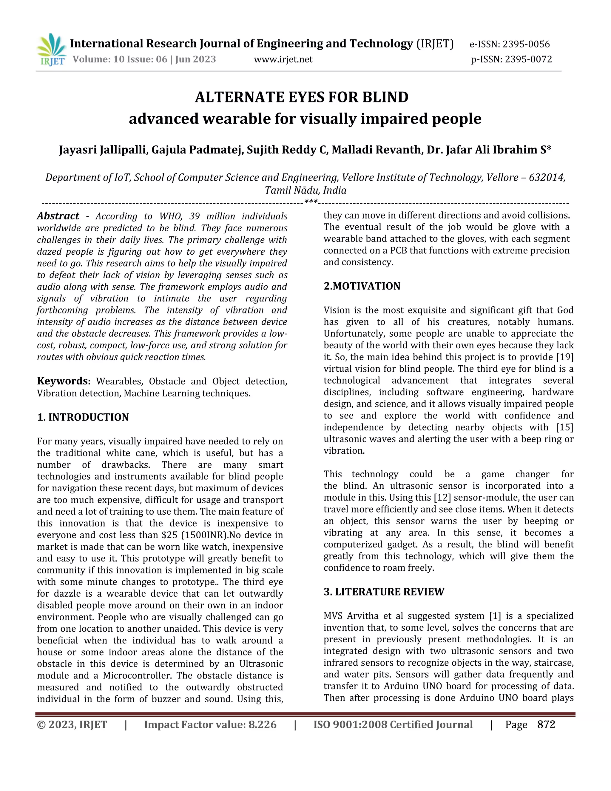 ALTERNATE EYES FOR BLIND advanced wearable for visually impaired people ...