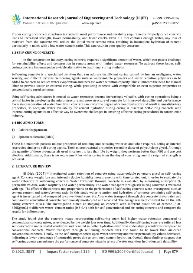 REVIEW PAPER ON SELF-CURING CONCRETE USING BIO-ADMIXTURES | PDF