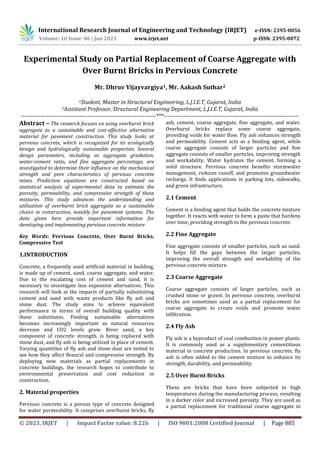 Experimental Study on Partial Replacement of Coarse Aggregate with Over Burnt Bricks in Pervious ...