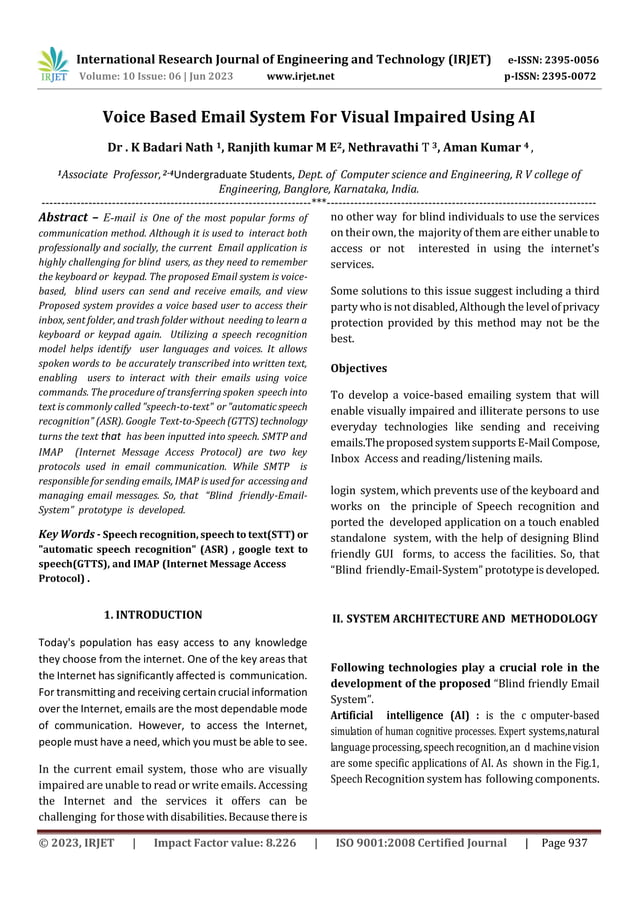 Voice Based Email System For Visual Impaired Using AI | PDF | Email | Internet