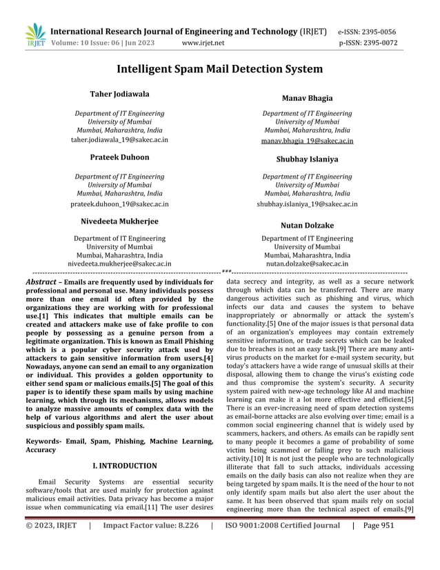Intelligent Spam Mail Detection System Pdf 