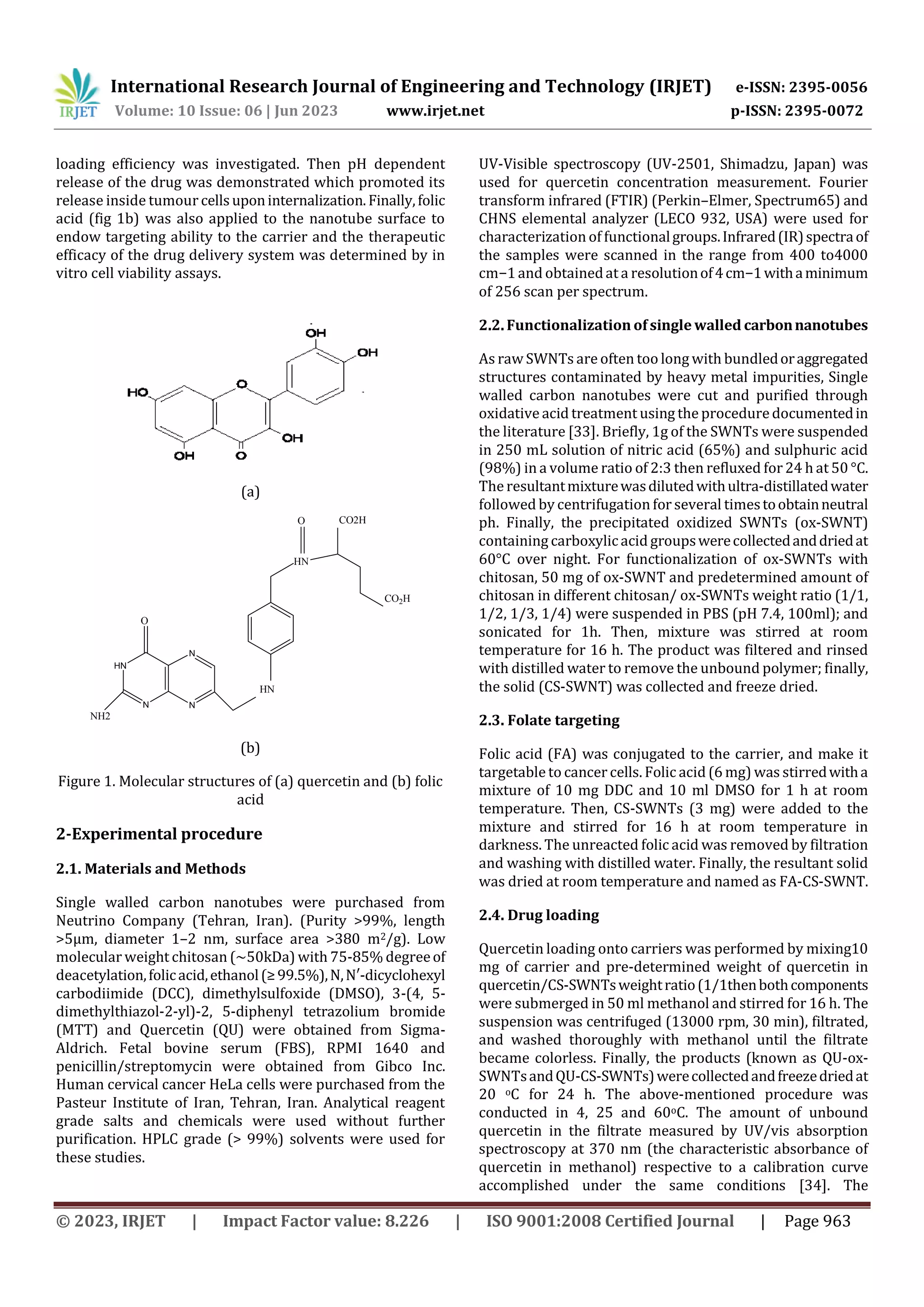 Formulation and in vitro evaluation of quercetin loaded carbon nanotubes for Cancer Targeting | PDF