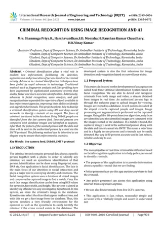 CRIMINAL RECOGNITION USING IMAGE RECOGNITION AND AI | PDF