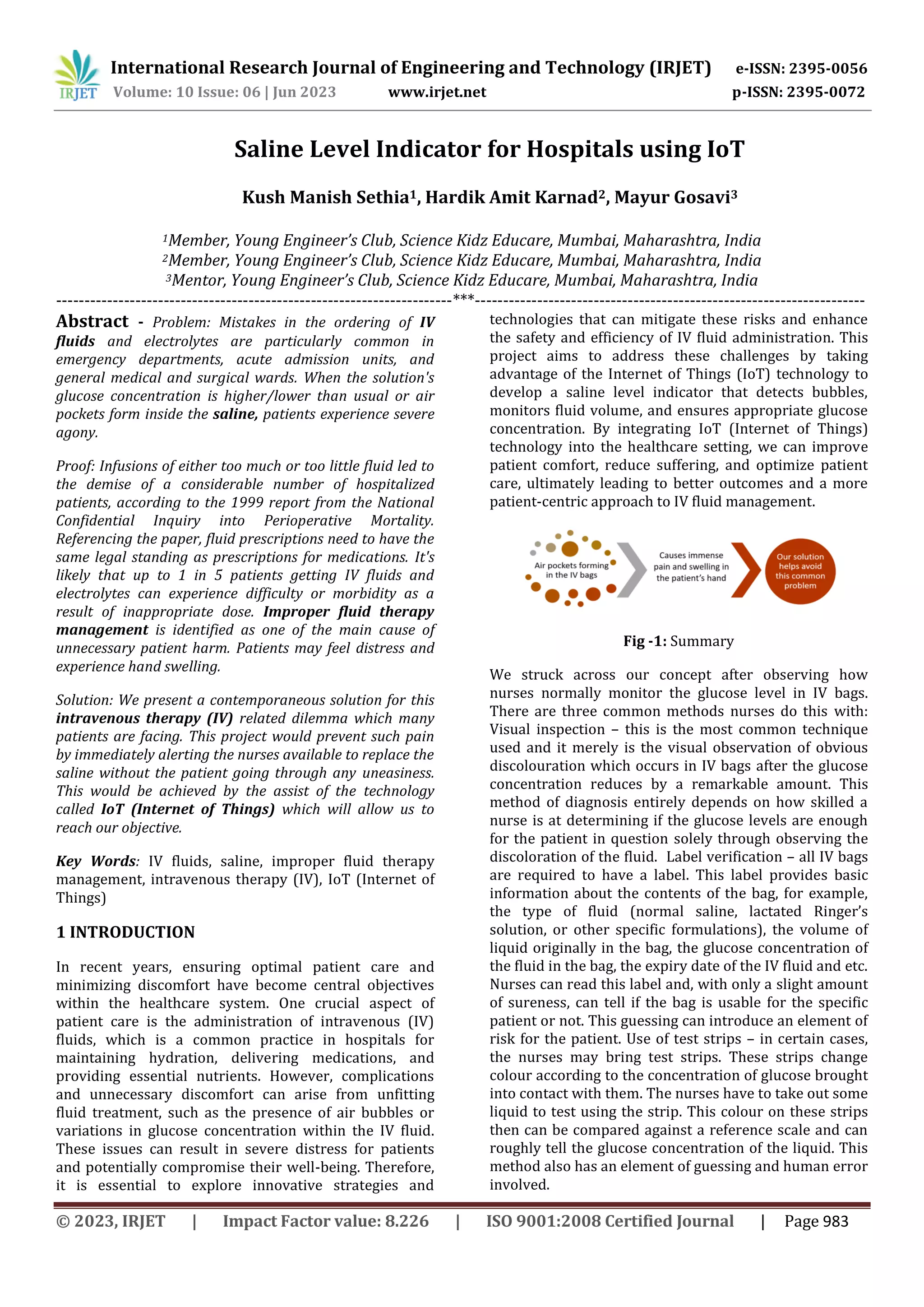 Saline Level Indicator for Hospitals using IoT | PDF