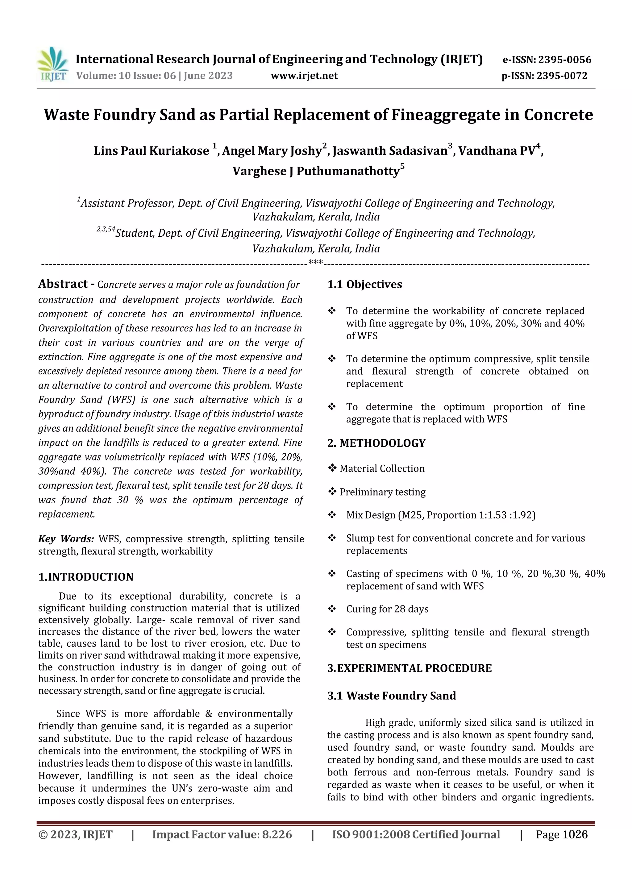 Waste Foundry Sand as Partial Replacement of Fine aggregate in Concrete ...