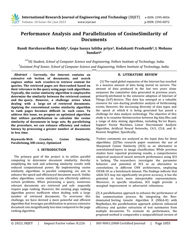 Performance Analysis and Parallelization of CosineSimilarity of Documents | PDF