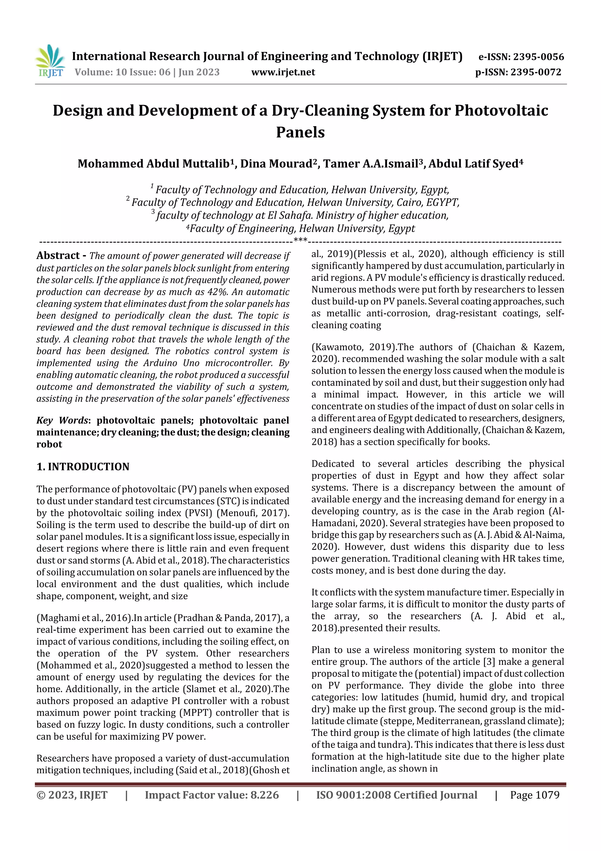 Design and Development of a Dry-Cleaning System for Photovoltaic Panels ...
