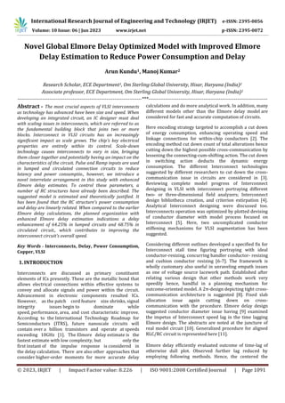 Novel Global Elmore Delay Optimized Model with Improved Elmore Delay Estimation to Reduce Power ...
