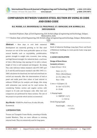 COMPARISON BETWEEN VARIOUS STEEL SECTION BY USING IS CODE AND EURO CODE ...