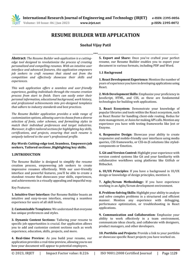 RESUME BUILDER WEB APPLICATION | PDF