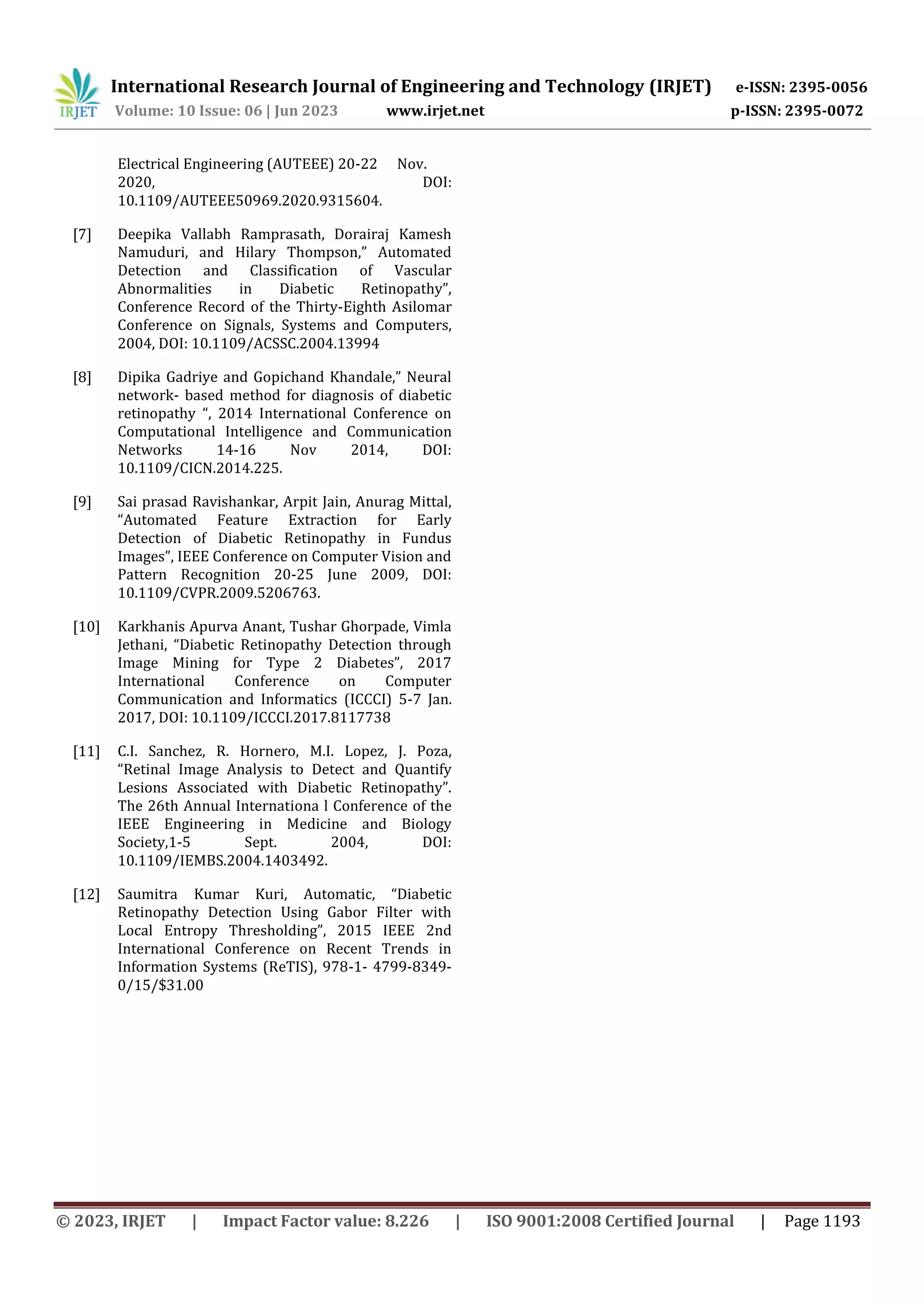 Diabetic Retinopathy detection using Machine learning | PDF