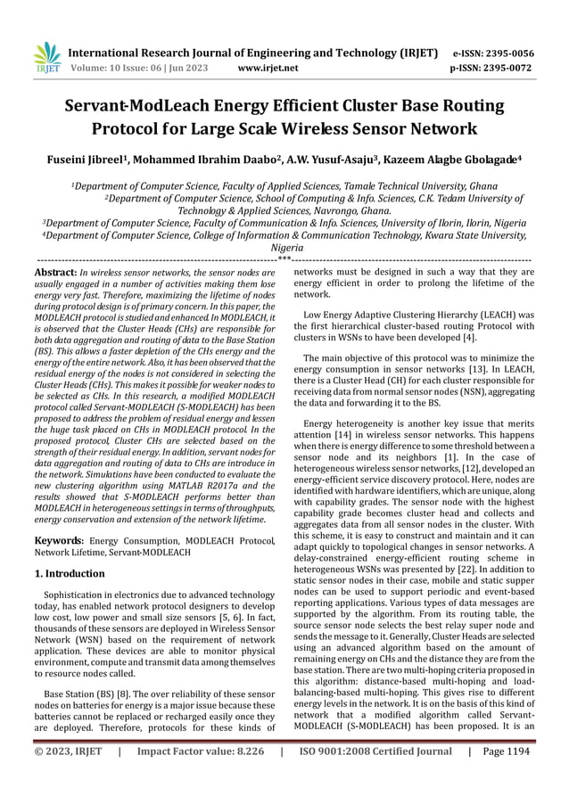 Servant-ModLeach Energy Efficient Cluster Base Routing Protocol for Large Scale Wireless Sensor ...