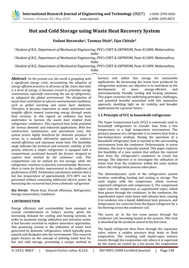 Hot and Cold Storage using Waste Heat Recovery System | PDF