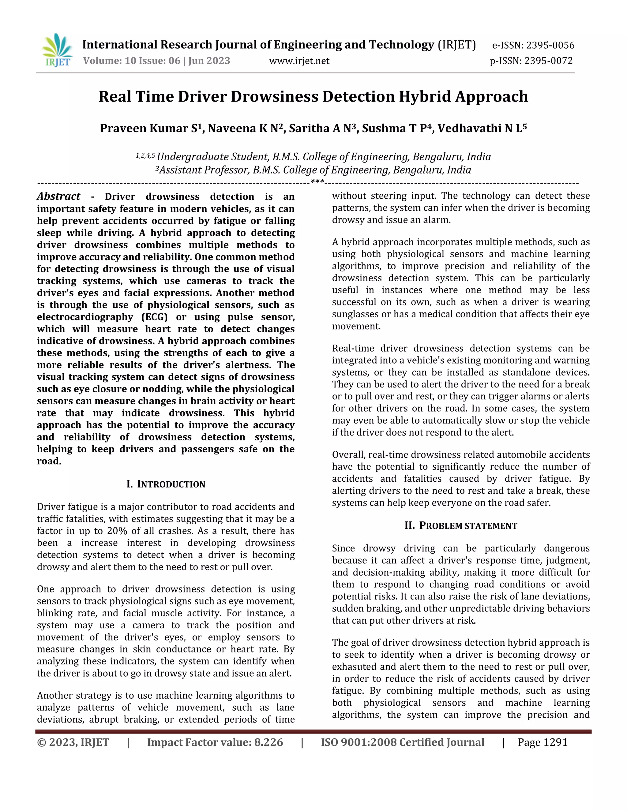 Real Time Driver Drowsiness Detection Hybrid Approach Pdf